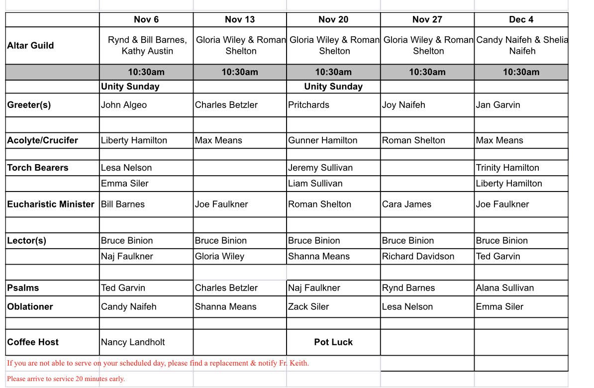 Calendar – Good Shepherd Episcopal Church